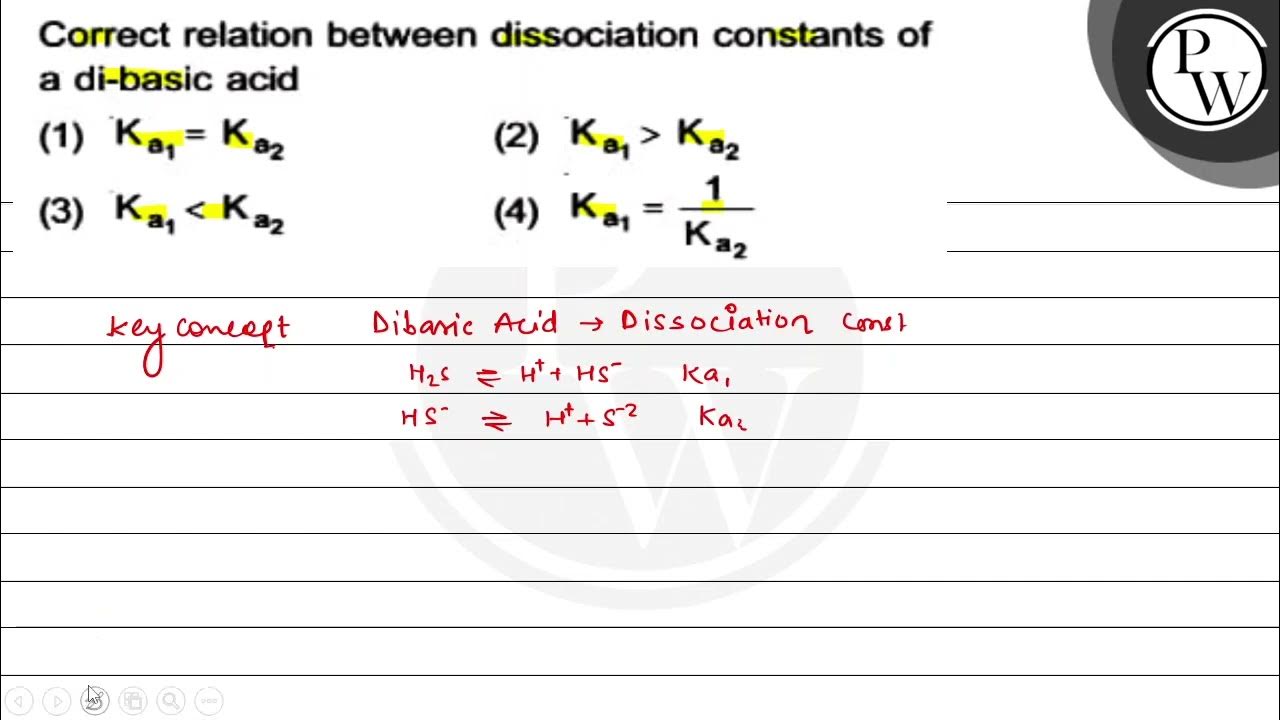 Correct relation between dissociation constants of a di-basic acid ... - YouTube