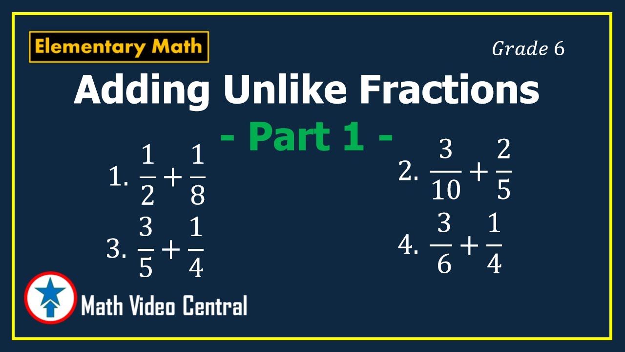 Adding Unlike Fractions Part 1 | 6th Grade Math | Elementary Math ...