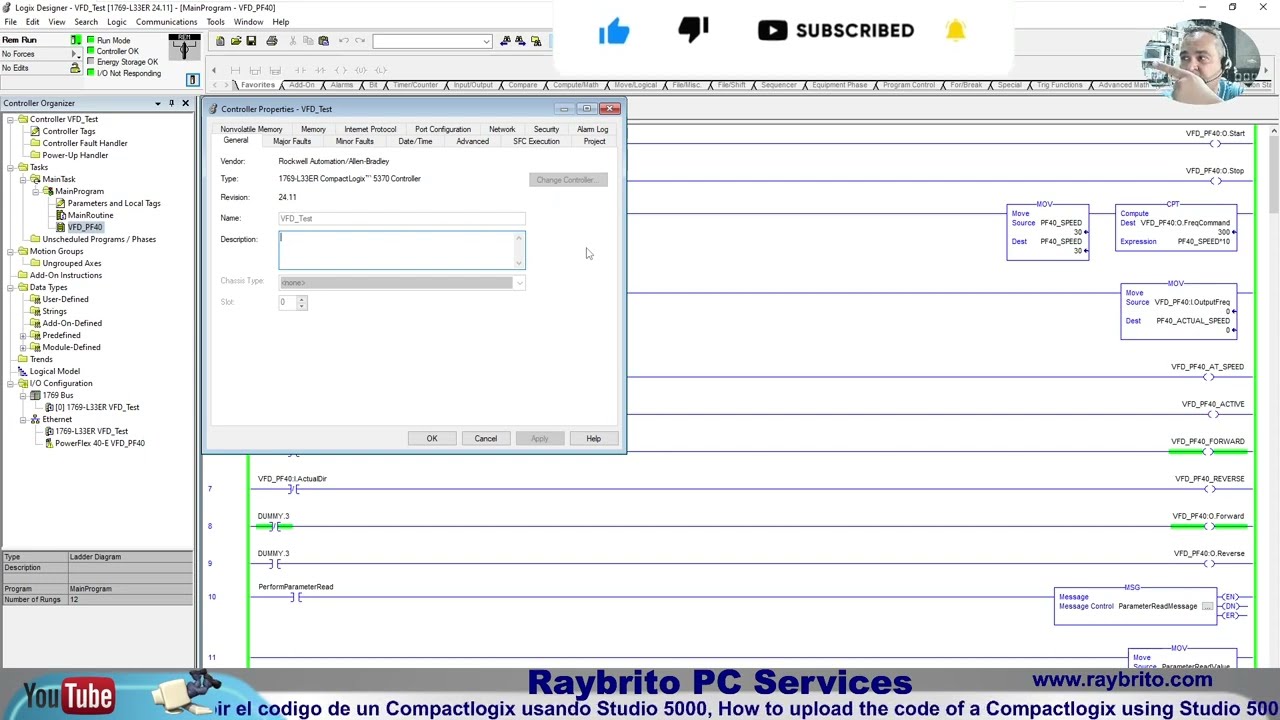 Cómo subir el codigo de un PLC CompactLogix usando Studio 5000 - YouTube