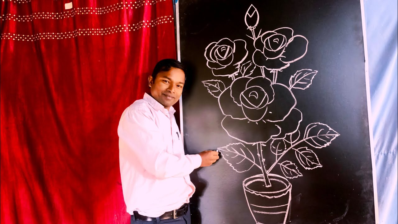 How to draw Rose step by step /Rose flower drawing from letter V ...