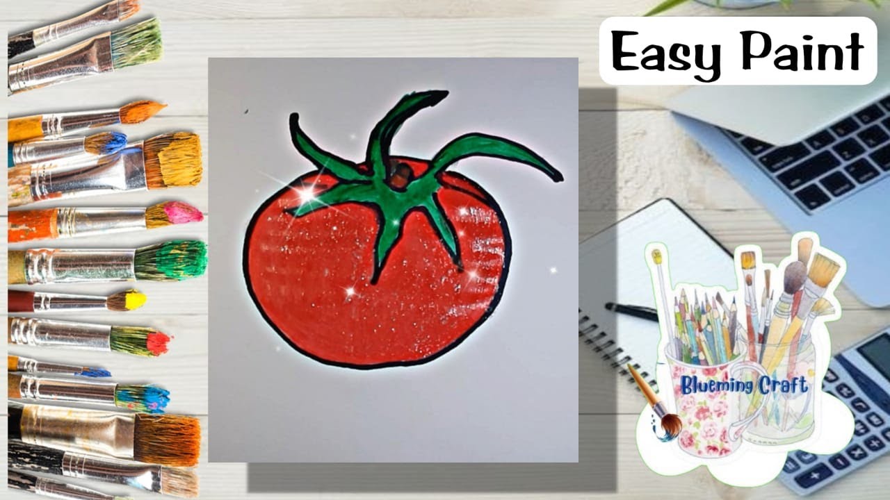 Daily Challenge #5 Draw & Paint Tomato Tomat - Easy Paint Poster Colour ...