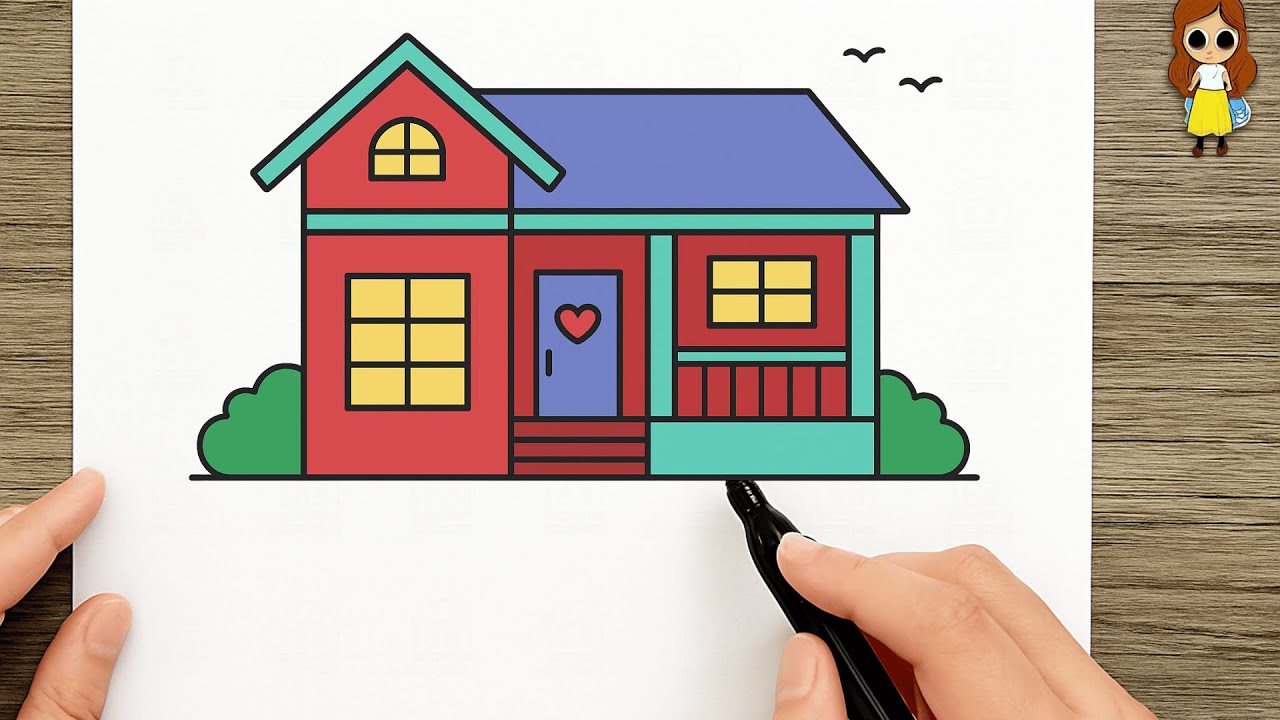 How to Draw a Cute Cartoon House Step by Step - YouTube
