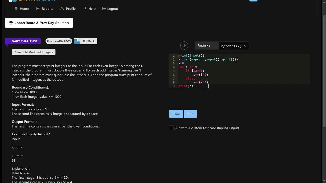 SKILLRACK | DAILY CHALLENGE || 12/12/2023 || SUM OF N MODIFIED INTEGERS || PROGRAM ID 9565 ...