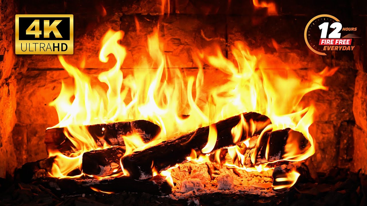🔥 Cozy Fireplace Burning 4K. Fireplace with Crackling Fire Sounds ...