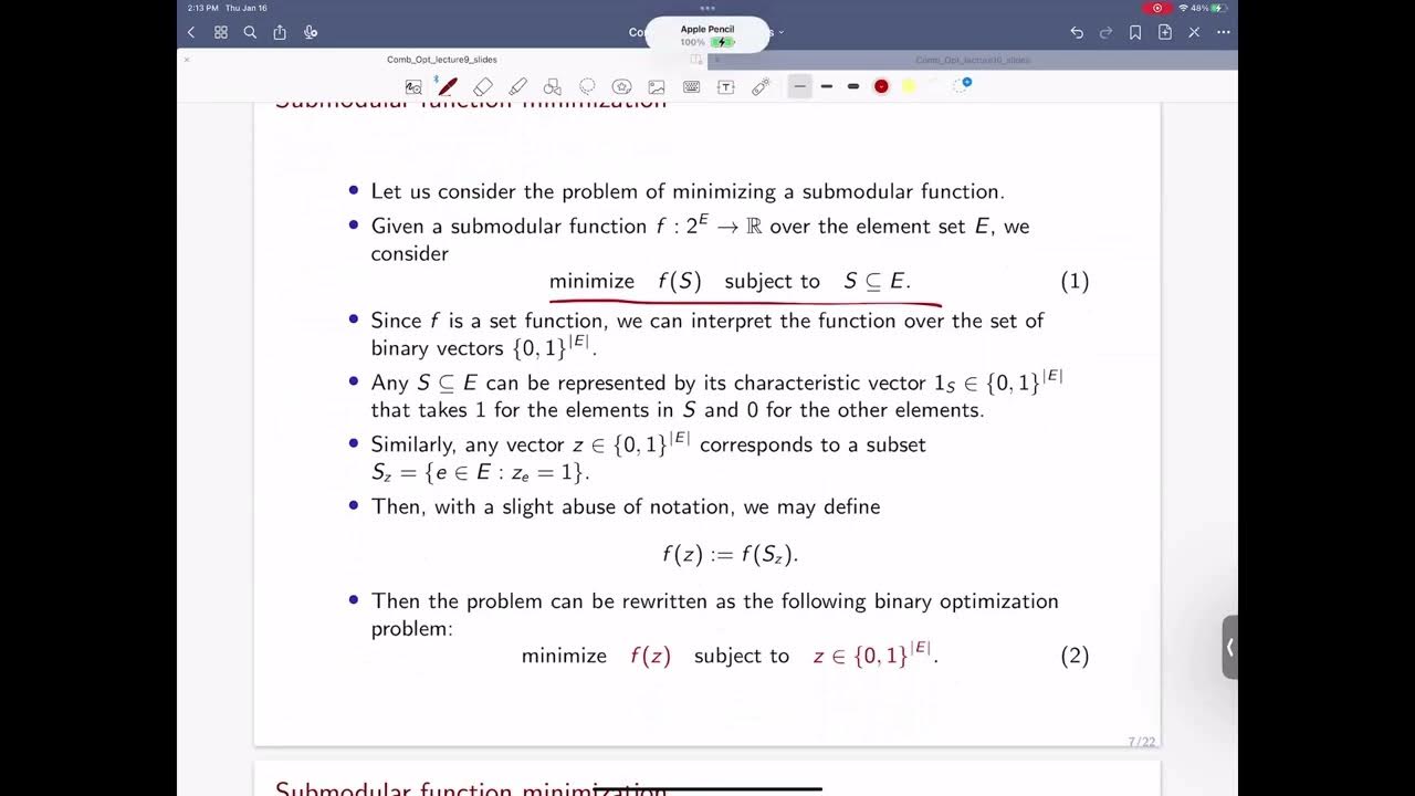 [2024/25 Winter Lecture] Lecture 9. Submodular Function Minimization, Chance-constrained ...