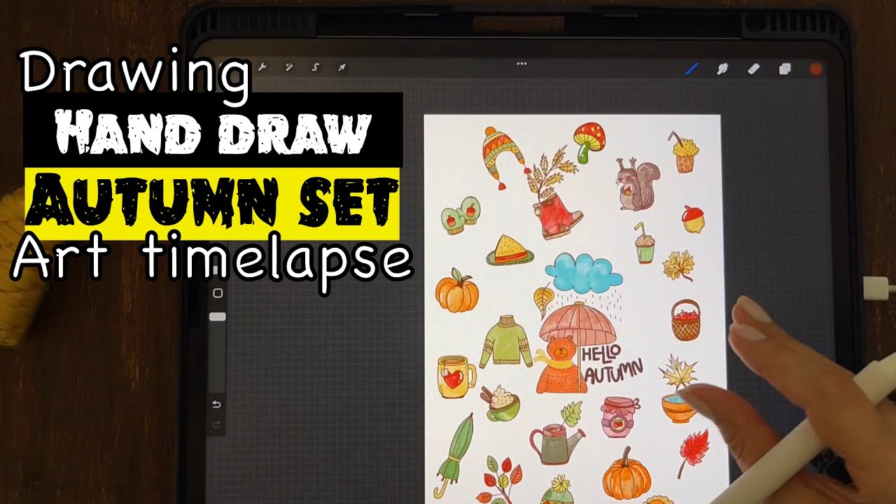 How to draw hot Autumn set with Warm & Cozy Colors _Timelapse | Fall ...