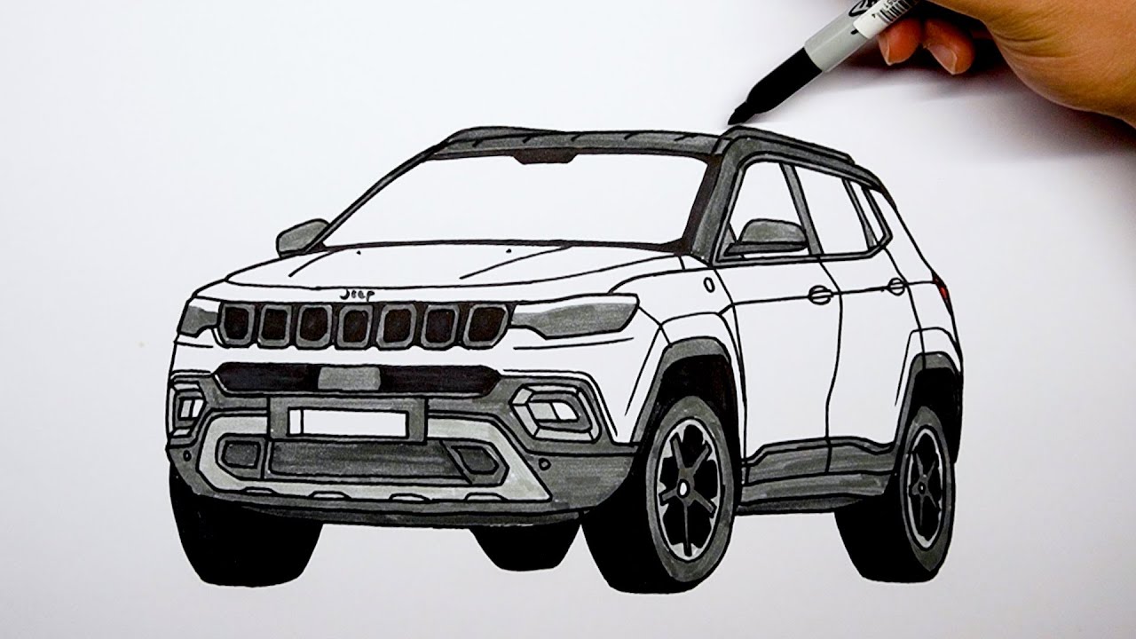 How to draw a car - Jeep Compass - Step by step - YouTube
