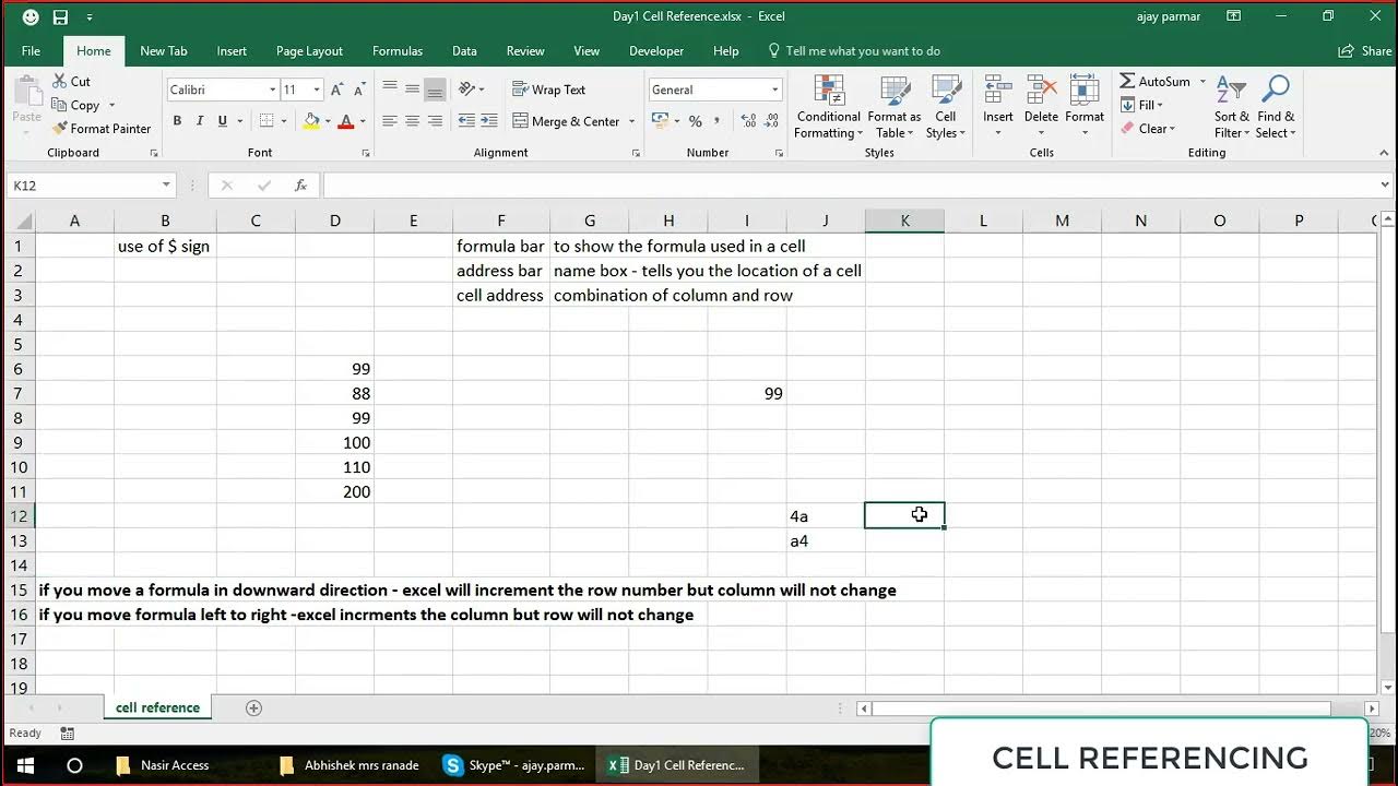 Basic to Adv Excel - Lecure1- Cell Referencing- Chapter1 - YouTube