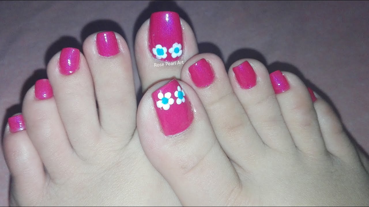 Fuchsia Floral Pedicure- Barbie Toe Nail Art | Rose Pearl - YouTube
