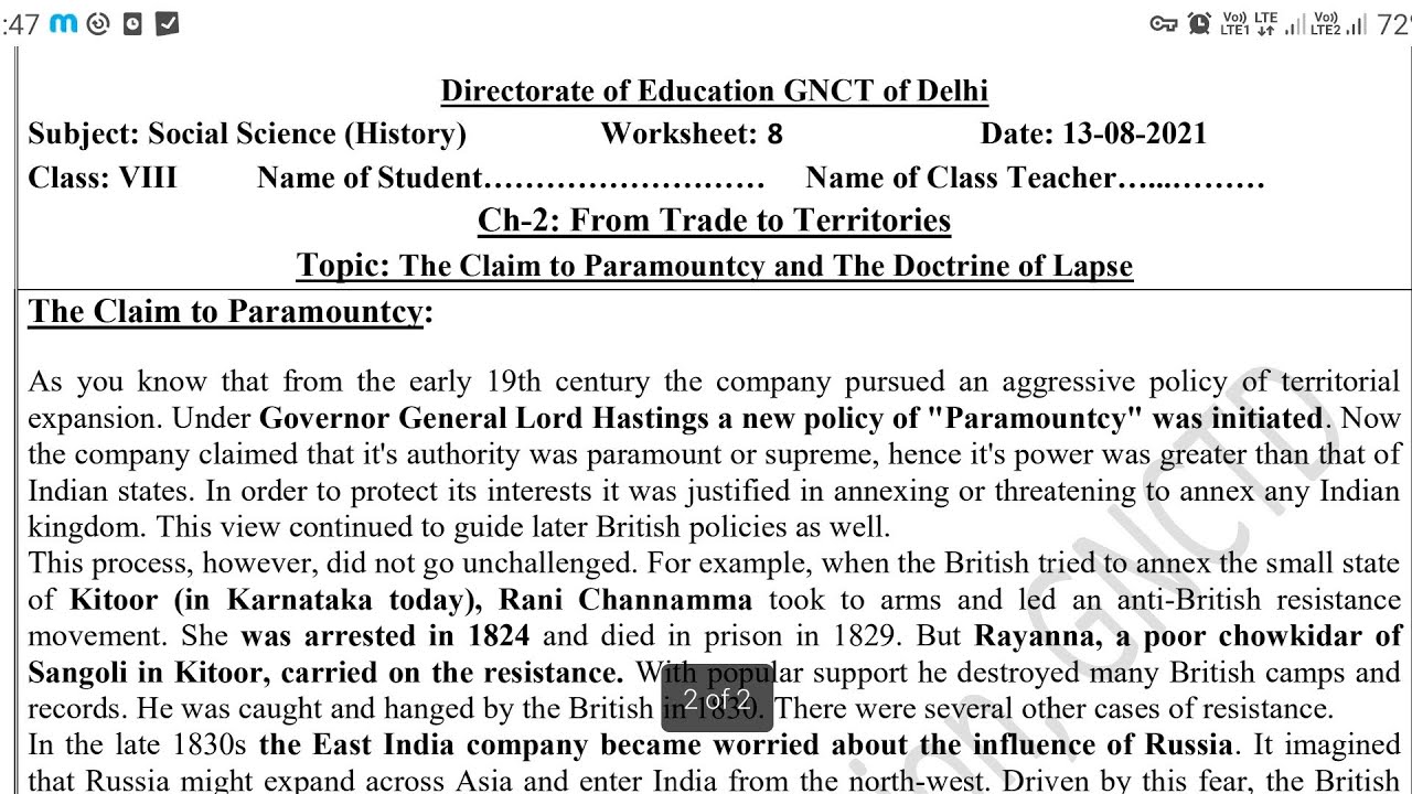 social science worksheet8 class8 (13/8/21)English medium/class8 sst ...
