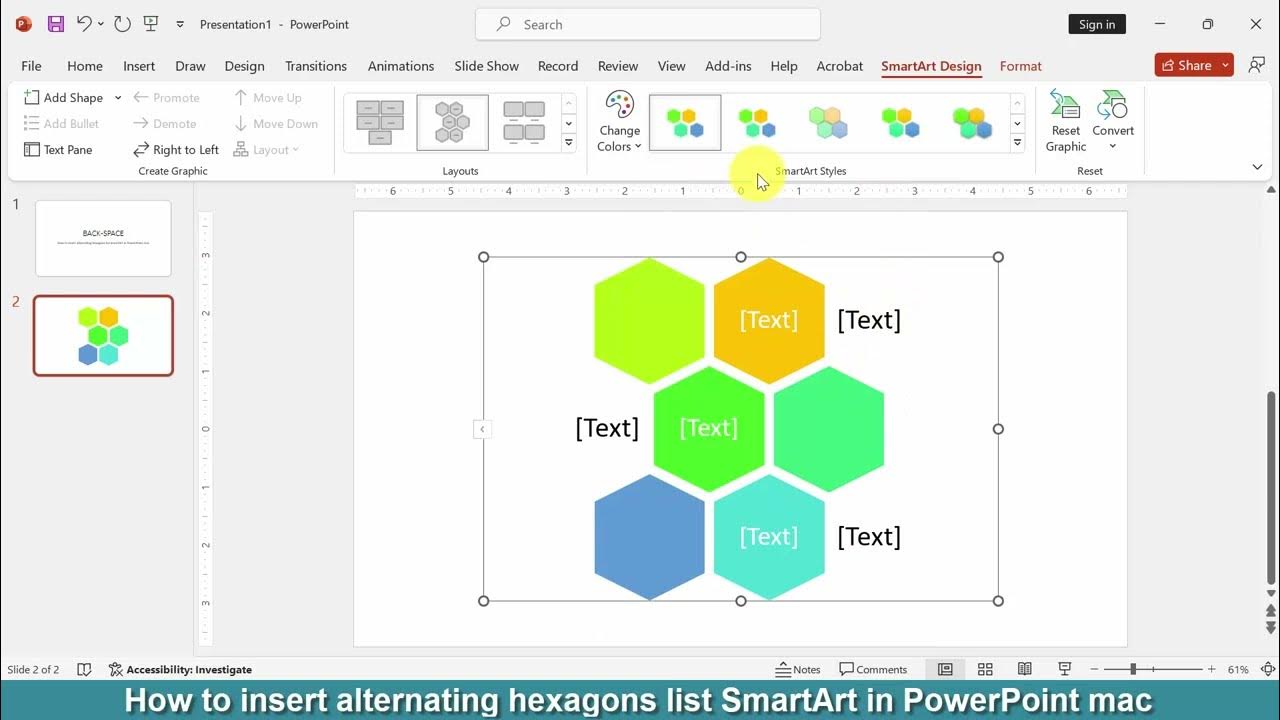 How to insert alternating hexagons list SmartArt in PowerPoint mac - YouTube