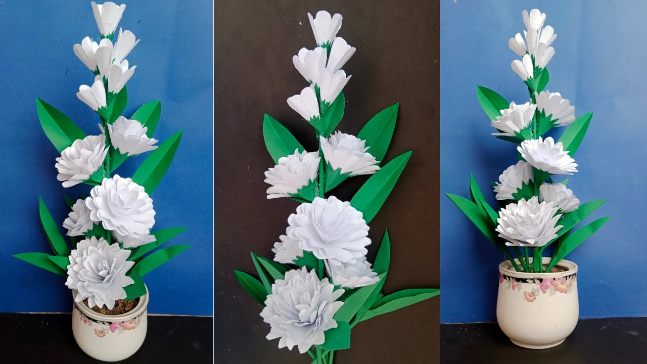 Beautiful White Paper Flower Making DIY | How to make paper flower ...