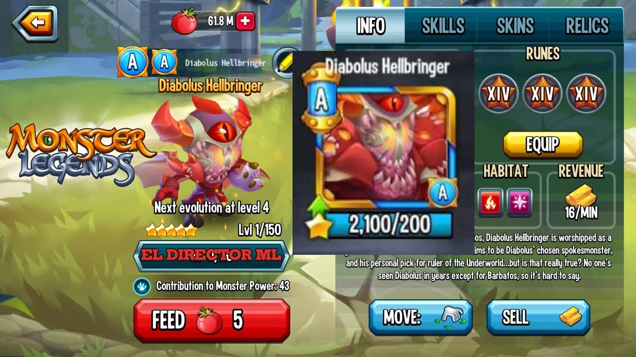 Diabolus Hellbringer al 150 - monster legends #36 - YouTube