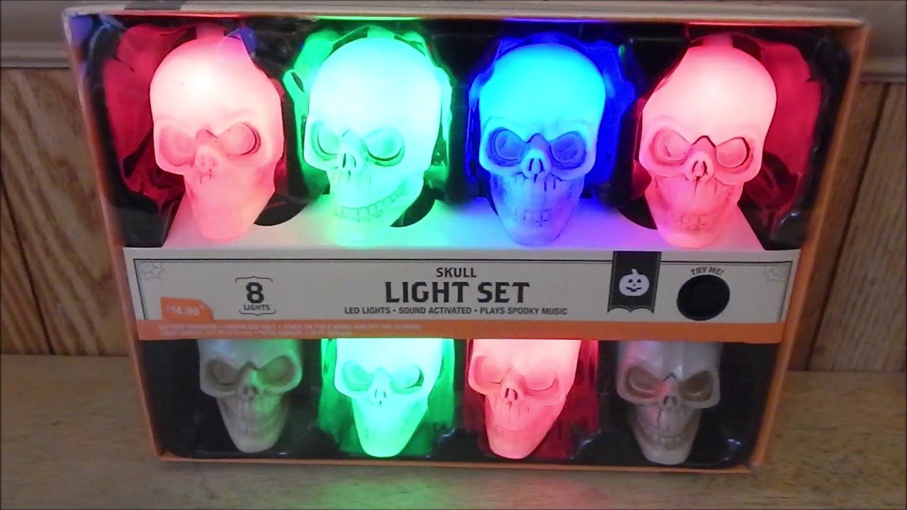 Sound activated Musical LED Lighted Halloween Skull Set - YouTube
