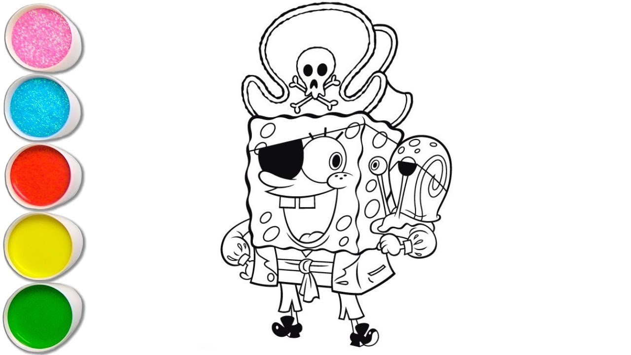 Colorea a Bob Esponja Pirata con su Caracol Gary 🐌☠️ | Dibujos Para ...