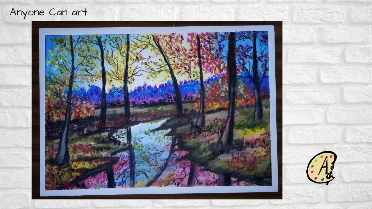 How to draw Autumn forest landscape| Easy drawing for beginners| Oil ...