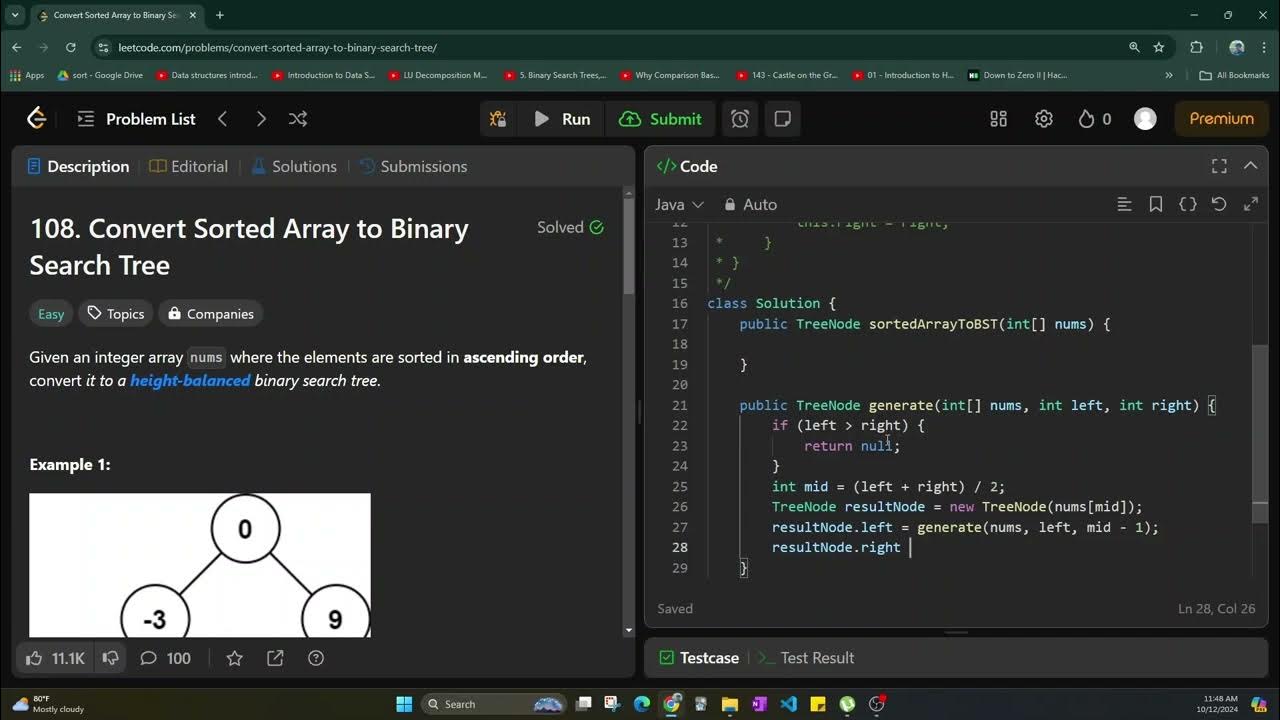 How to solve LeetCode #108 - Convert Sorted Array to Binary Search Tree - YouTube
