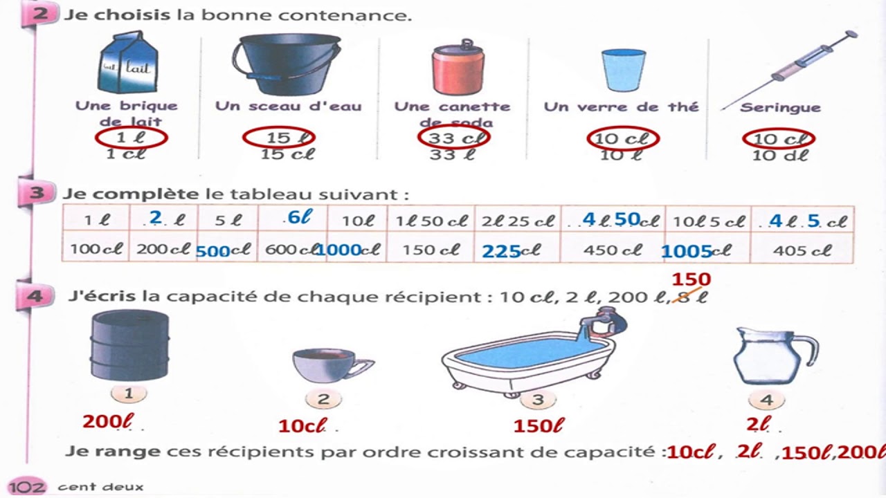 mesure de contenance,correction p 102 et 103 - YouTube