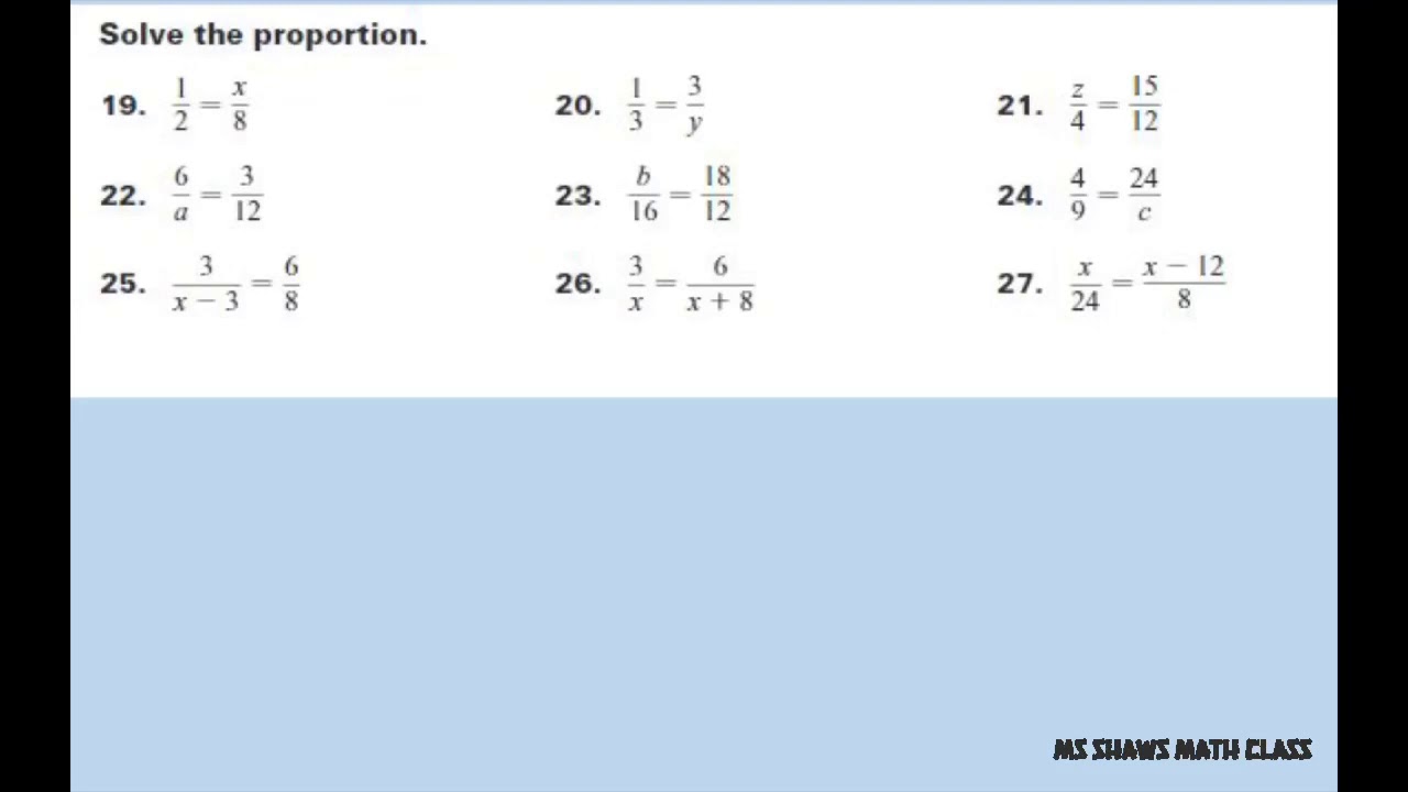 Solve each proportion. Nine examples - YouTube