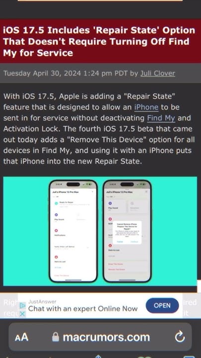 iOS 17.5 Includes 'Repair State' Option That Doesn't Require Turning Off Find My for Service ...
