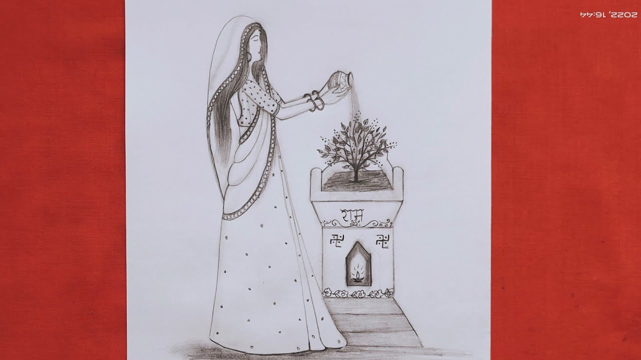Tulsi ki puja karti hui ladki with pencil@myart6385 #myart # ...