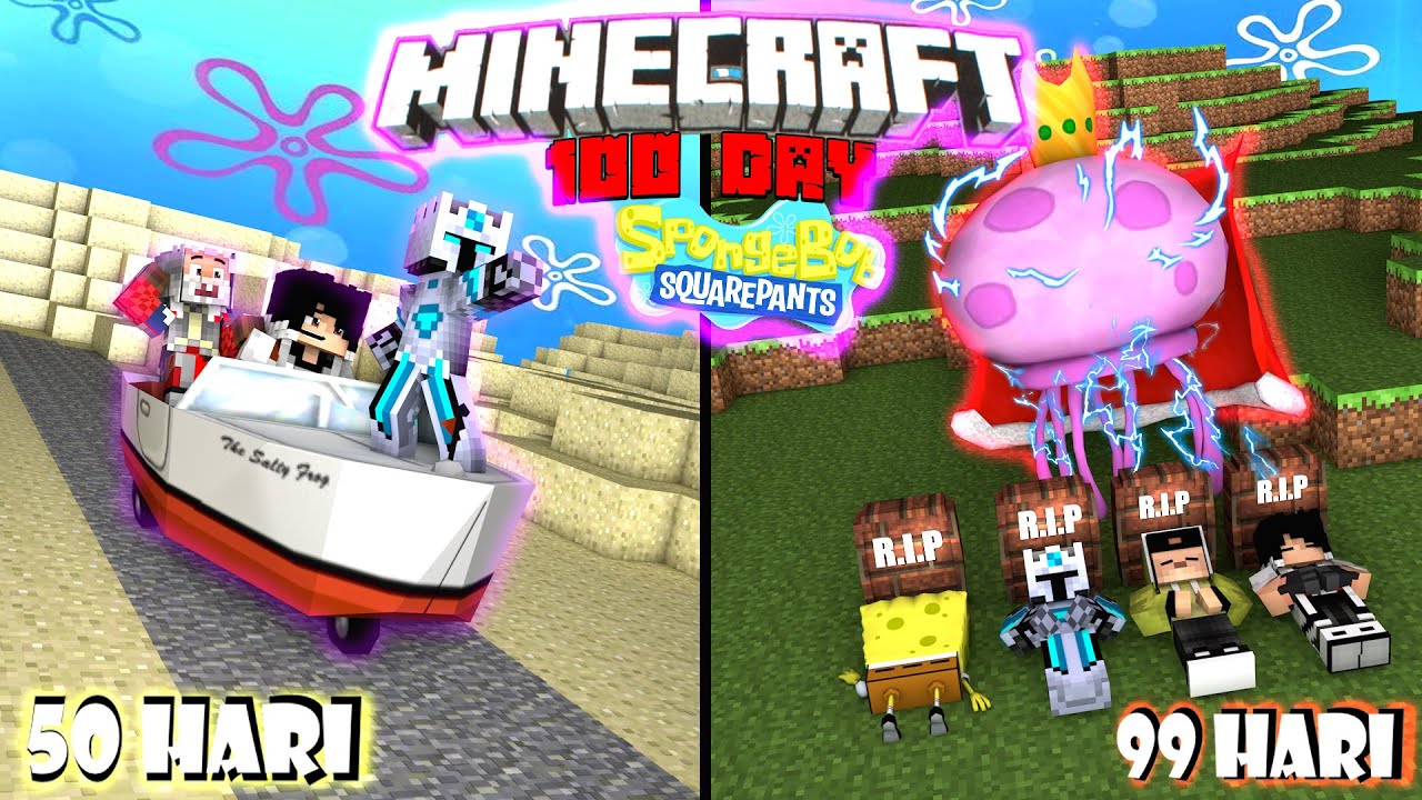 99 HARI DI DUNIA SPONGEBOOB MINECRAFT PART 2 ! DI KEJAR ROBOT PLANKTON ...