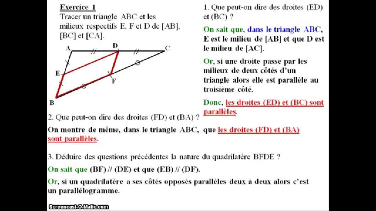Droite des milieux - Exercice corrigé 1 - YouTube