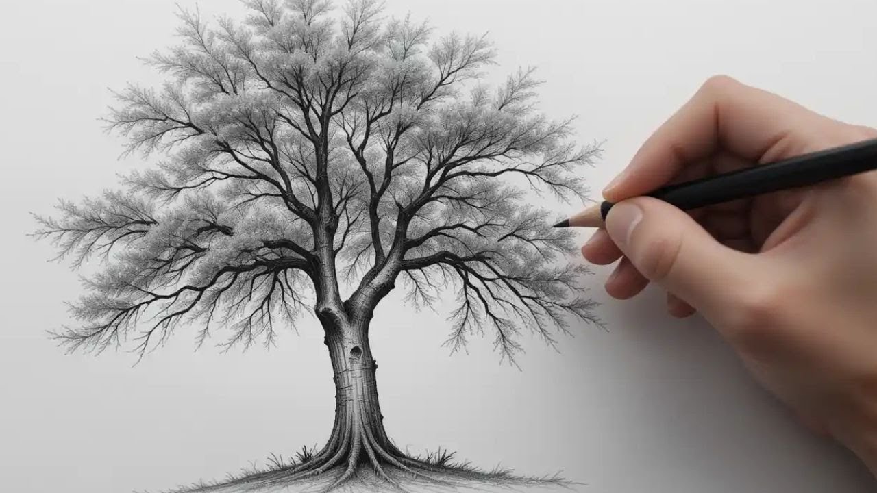 How to drawing a dry tree | Dry tree drawing easy | Ped ki drawing ...