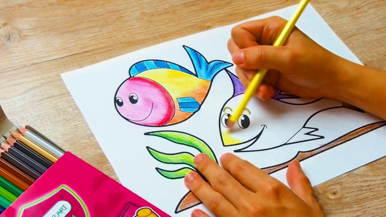 Paint Fishs, Paint for Kids to learn how to color ระบายสีไม้ รูปปลา ...