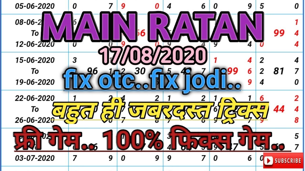 MAIN RATAN TODAY 17/08/2020 | FIX OTC | FIX JODI | MAIN RATAN MATKA ...
