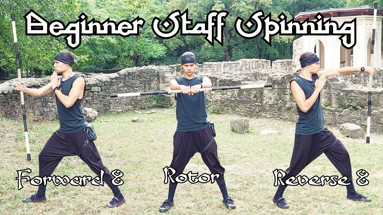Beginner Staff Spinning Tutorial: forward 8, reverse 8, rotor - YouTube