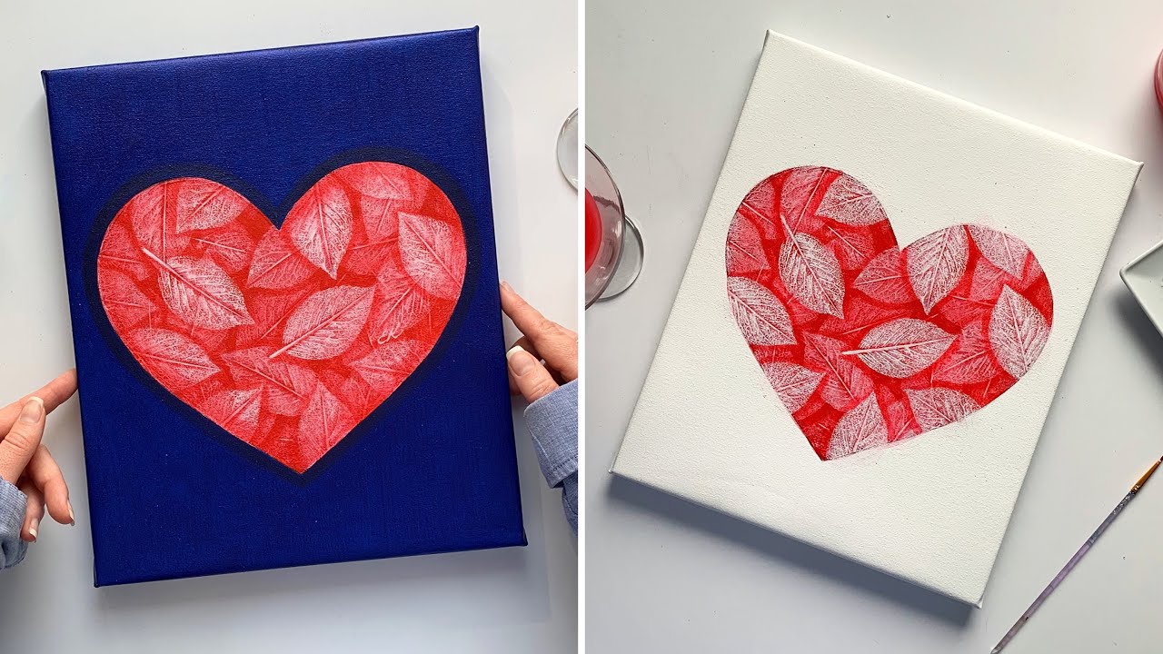 Love hearts painting / Leaf painting tutorial / Valentine’s gift / Easy ...