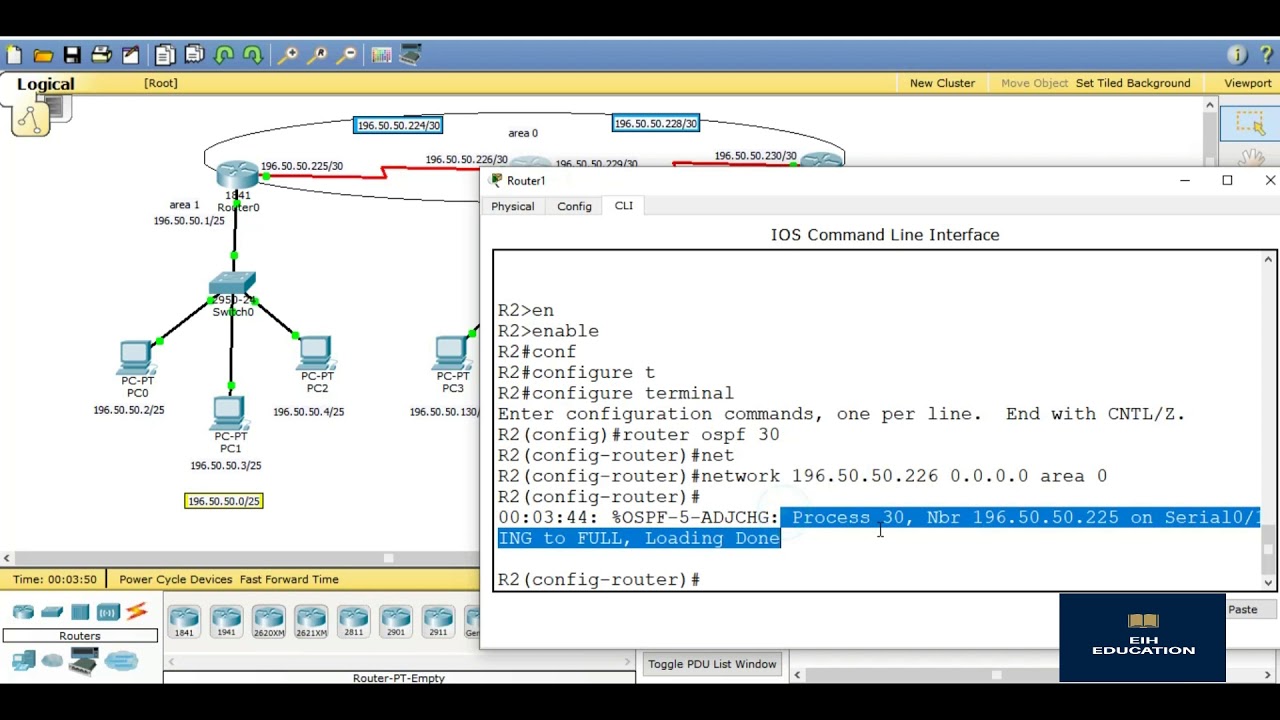 7 OSPF Multi Area Configuration of 3 Routers - YouTube