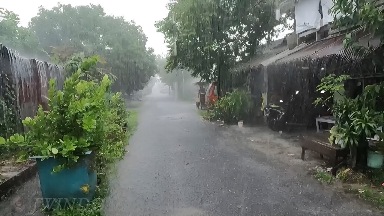 🇮🇩 walking in a rainstorm, strong winds, the sound of thunder booming ...
