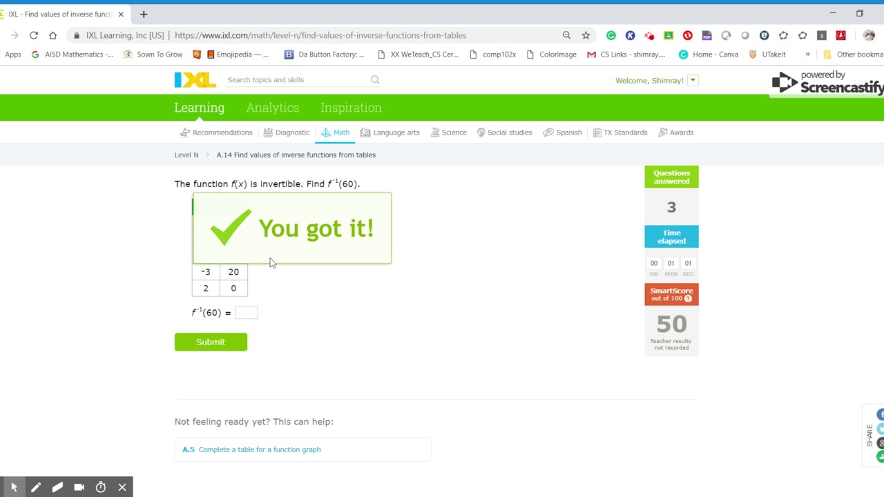 Find values of inverse functions from tables - YouTube