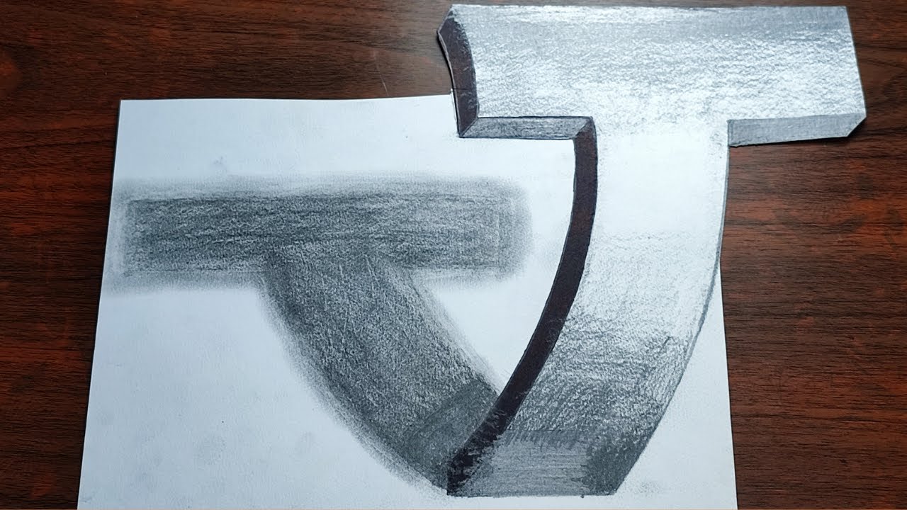 How to Draw 3D Letter T || 3D Letter Drawing Step By Step || 3D T Trick ...