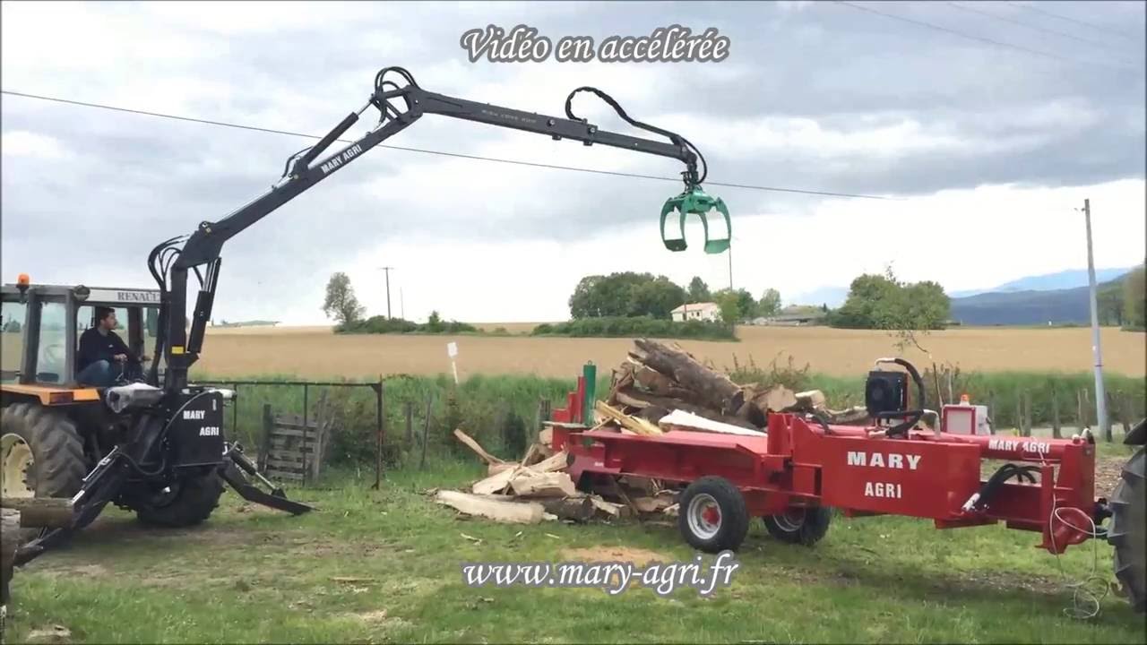 Grue forestière MARY AGRI 7,2 mètres, attelage 3 points - YouTube