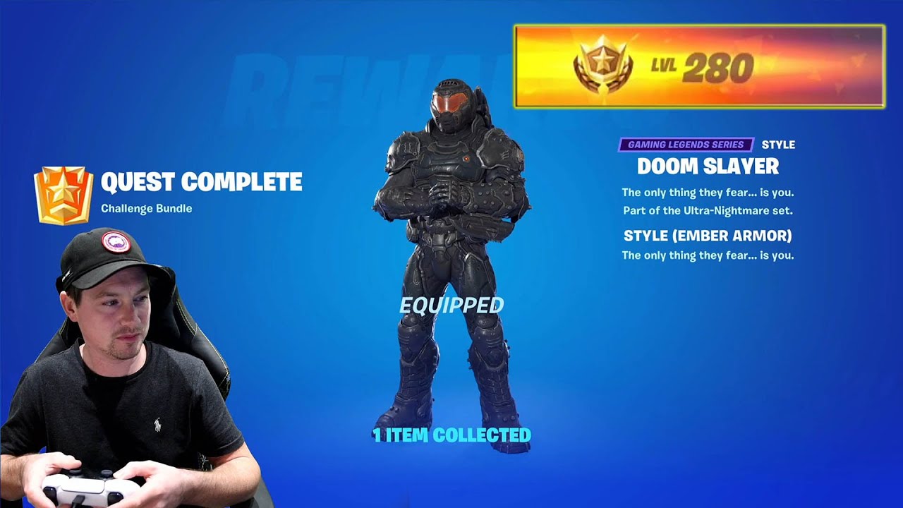 LEVEL 280 Unlocking FREE Fortnite Battle pass BONUS Skin Style DOOM ...