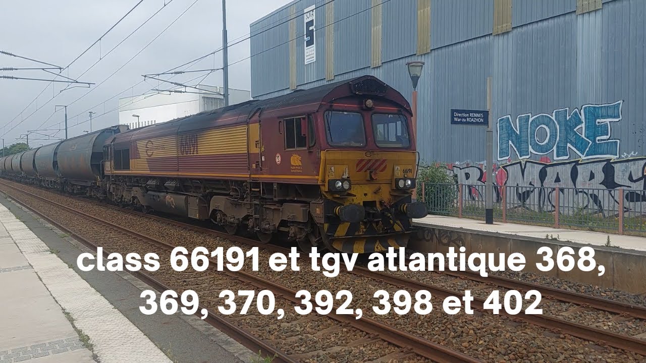 Spot en bretagne#112, class 66191 et tgv atlantique 368, 369, 370, 392 ...