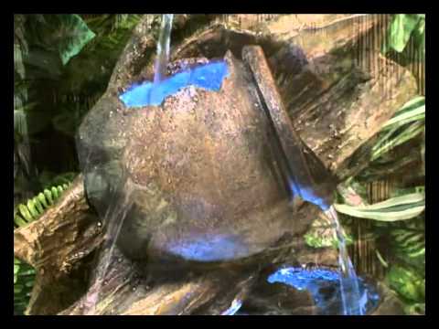 Four Honey Pots On A Tree Stump Water Feature With LED Lights - YouTube