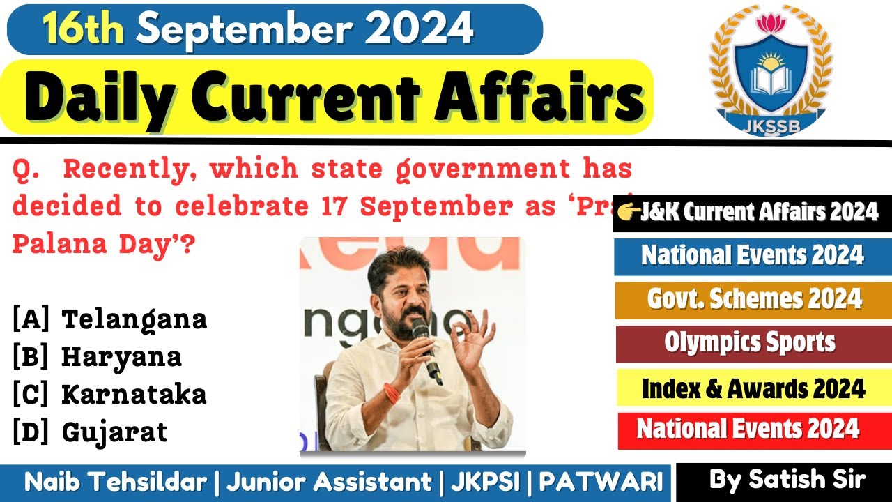 16th September 2024 | Current Affairs today | Daily current affairs for ...