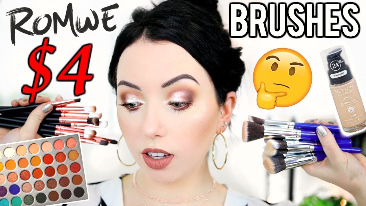 FULL FACE Testing $4 ROMWE Makeup Brushes... - YouTube