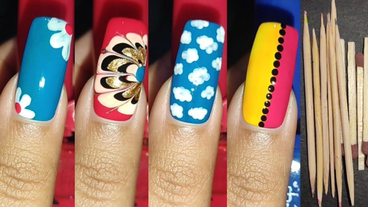 5 Beautiful nail art design💅💅 Easy DIY nail art just using household ...