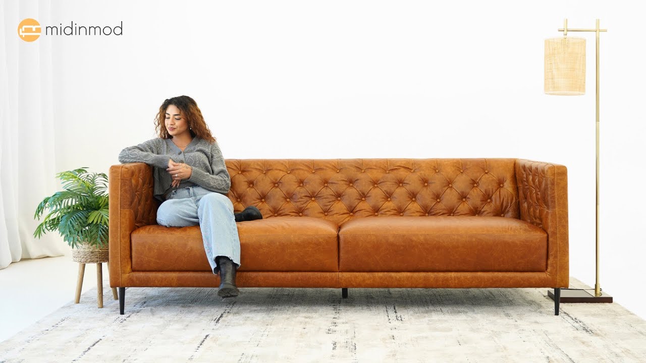 Waxy Cognac Elegance: Rowland Leather Sofa | Mid in Mod - YouTube