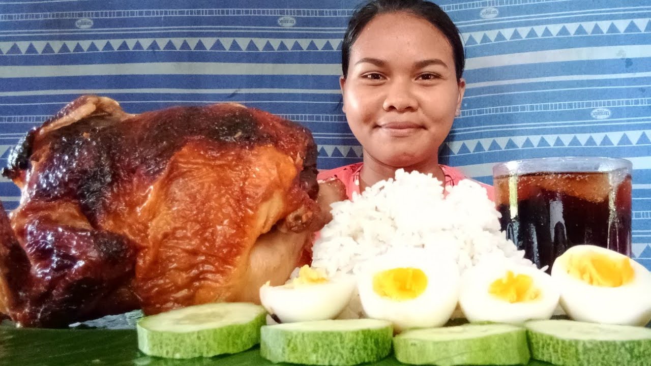 1 whole big chicken (lechon manok) + boiled egg + cucumber || Mukbang ...
