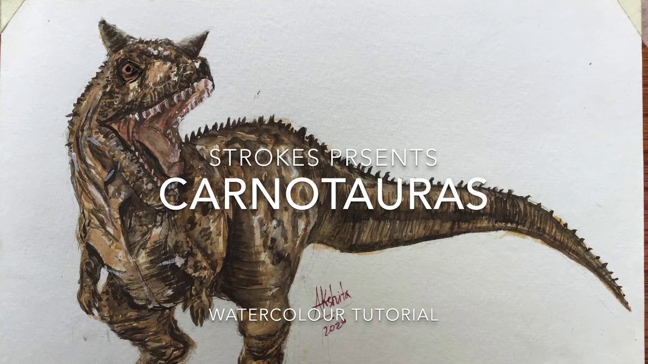 How to paint a dinosaur | Carnotauras watercolour painting | tutorial ...
