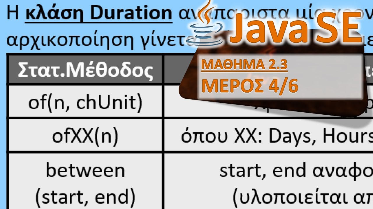 JAVASE - ΜΑΘΗΜΑ 2.3 - ΤΟ ΠΑΚΕΤΟ java.time - ΜΕΡΟΣ 4 ΑΠΟ 6 - Χρονικές Διάρκειες - YouTube
