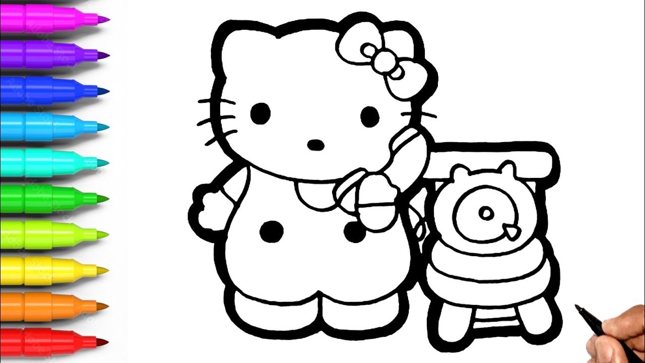 Hello Kitty with Telephone Drawing and Coloring for Kids, Toddlers ...