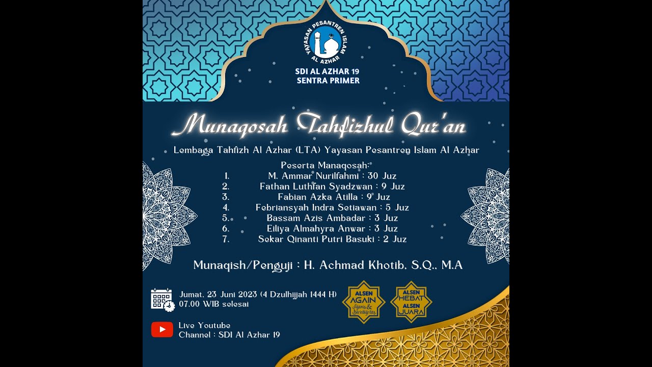 Munaqasah Tahfizhul Qur'an SD Islam Al Azhar 19 Sentra Primer - YouTube