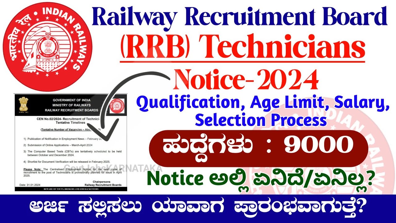 RRB Technicians Notice 2024 | RRB Technicians Notification 2024 | RRB ...